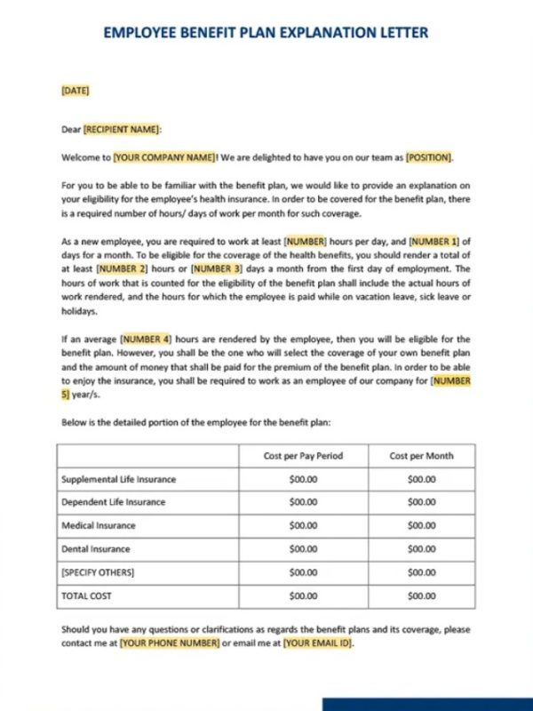 Employee Benefit Plan Explanation Letter Template – PreWrite