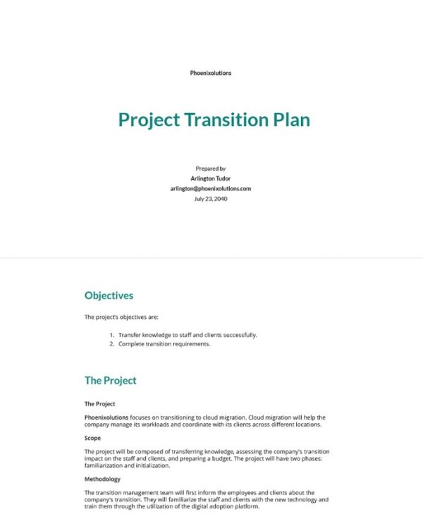 Sample Project Transition Plan Template – PreWrite