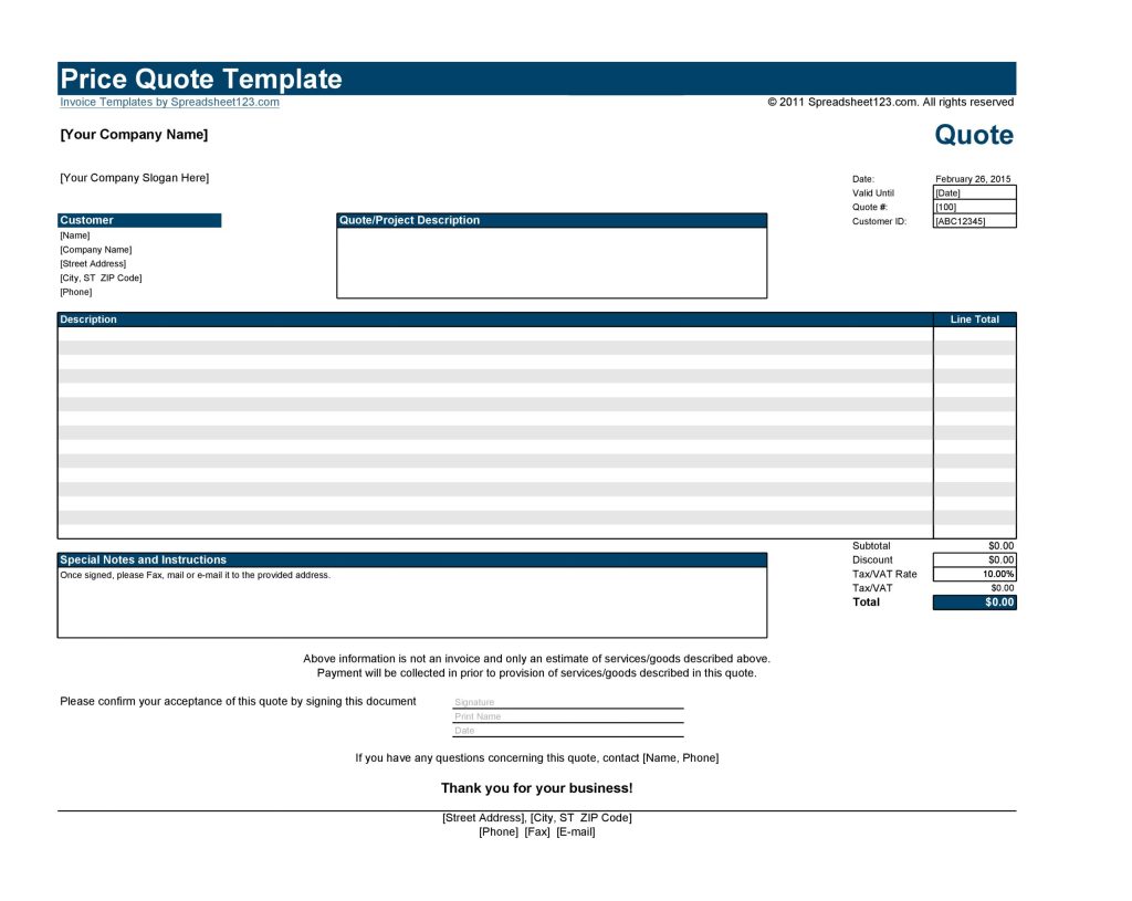 Sample Price Quotation – PreWrite