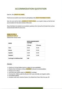 Accommodation Quotation Template – PreWrite
