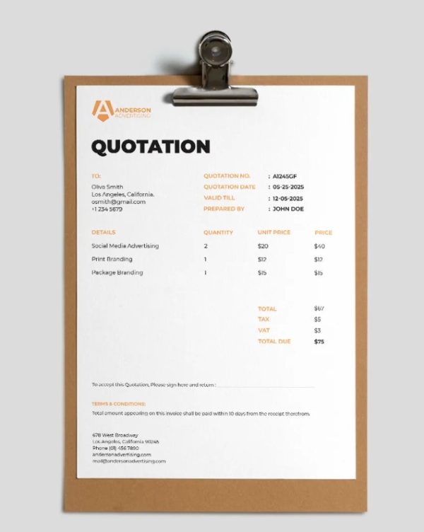Advertising Agency Quotation Template – PreWrite