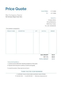 Blank Price Quotation Template – PreWrite