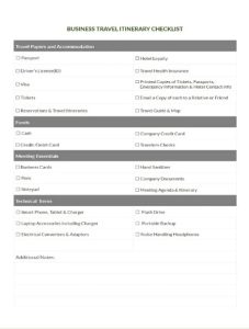 Business Travel Itinerary Checklist Template – PreWrite