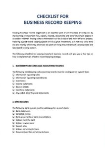 Checklist Key Record Keeping Template – PreWrite