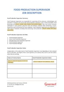 Food Production Supervisor Job Description Template – PreWrite