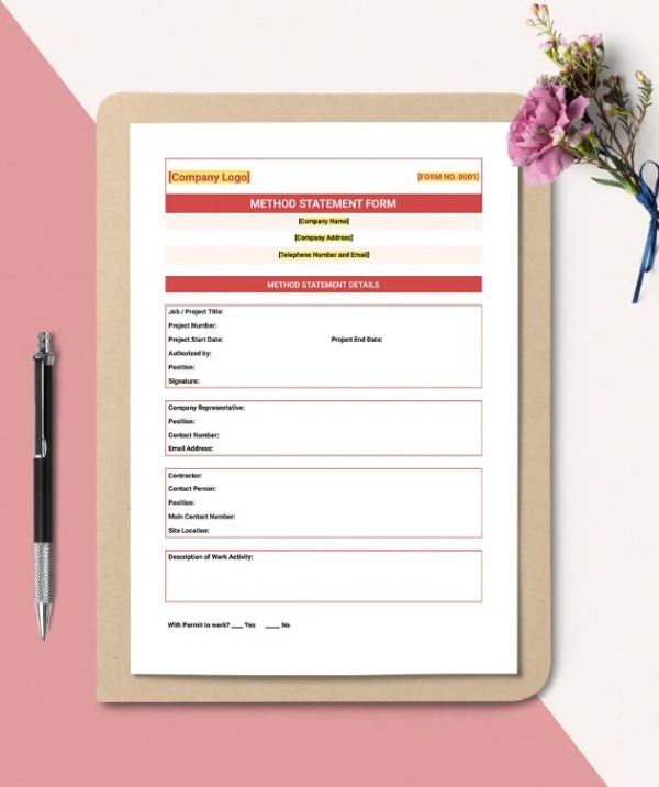 Method Statement Form Template – PreWrite