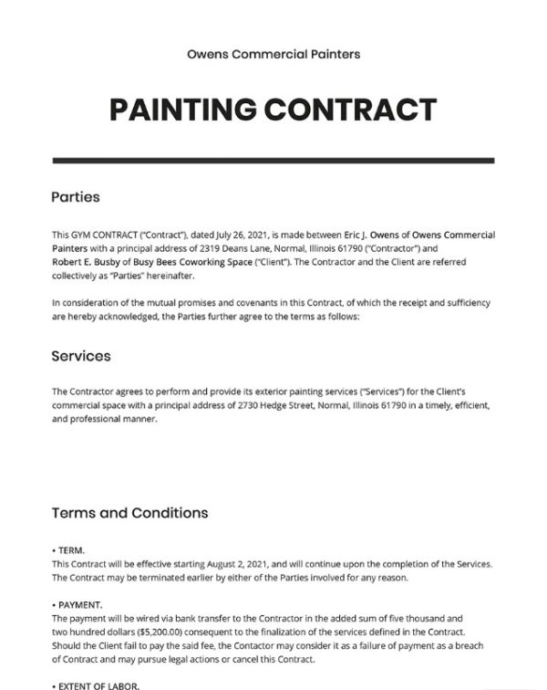 Painting Contract Template – PreWrite