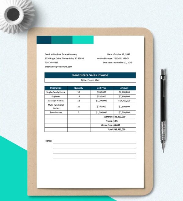 Real Estate Sales Invoice Template – PreWrite