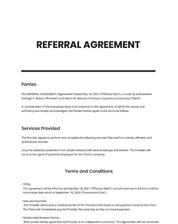 Referral Agreement Template – PreWrite