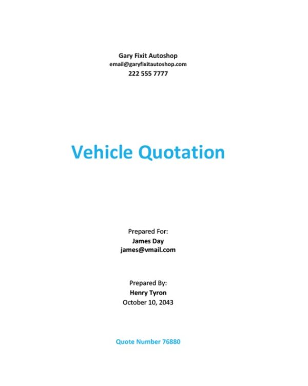 Sample Vehicle Quotation Template – PreWrite