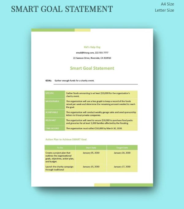 Smart Goal Statement Template – PreWrite