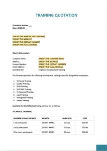 Training Quotation Template – PreWrite